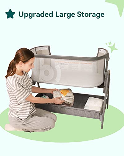 babyboat Bassinet Bedside Sleeper with 360° All Air Mesh, Bedside Crib with Storage Basket, Cozy Adjustable Portable Bassinets for Safe Co-Sleeping, Baby Crib for Infant/Newborn