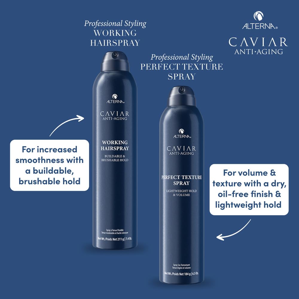 Alterna Caviar Anti-Aging Professional Styling Working Hair Spray | Ultra-dry, Brushable | Helps Control Frizz & Adds Shine | Sulfate Free | Nutmeg