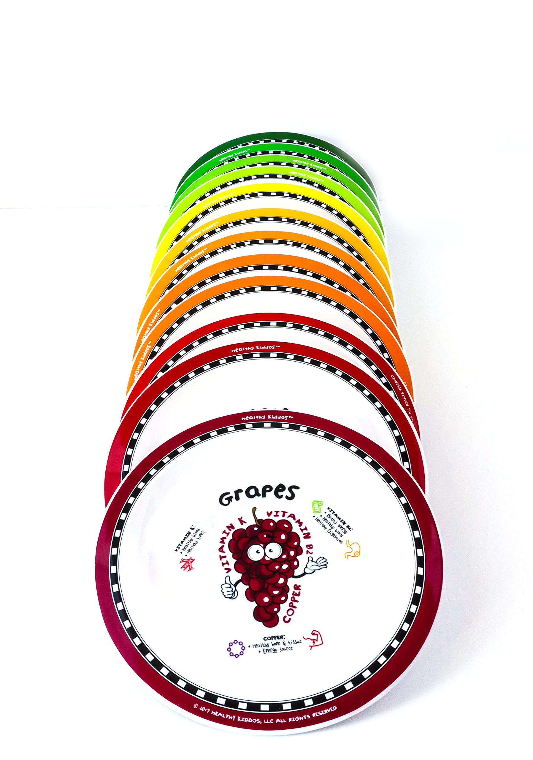 Healthy Kiddos Fruits & Vegetables Fun Plates For Kids 12 Pack | Educational, Non-Slip, Melamine & BPA Free, Eat Healthy Kids Nutrition Plate