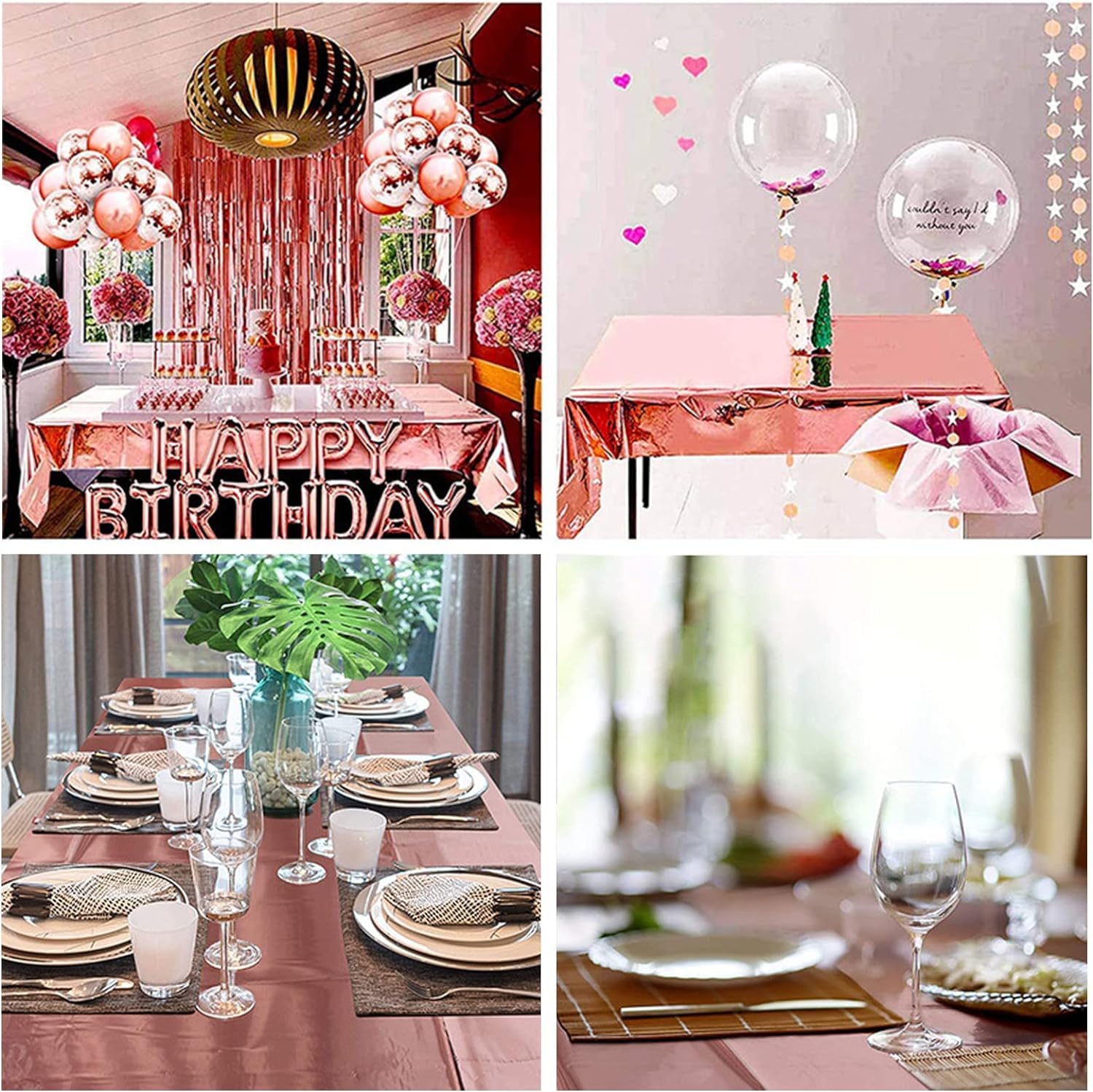 3 PCS Rose Gold Tablecloth, Rectangle Rose Gold Table Cloths for Parties, Metallic Tablecloths Plastic Pink Table Cover, Birthday Wedding Valentine's Day Bachelorette Party Supplies, 54 x 108 Inch
