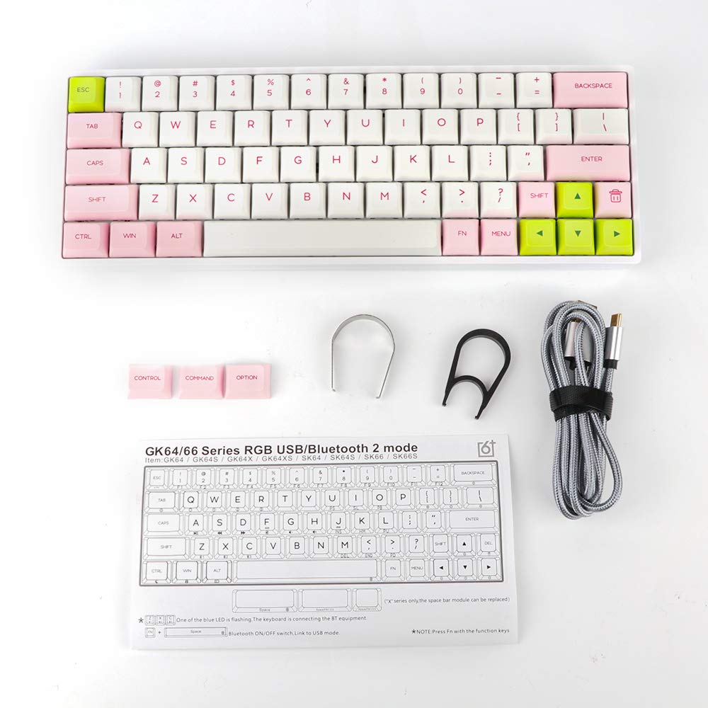 EPOMAKER SK64S Hot Swappable Bluetooth 5.1 Wireless/Wired Mechanical Keyboard with RGB Backlit, PBT Keycaps for Win/Mac/Gaming (Gateron Optical Brown, Pink White)