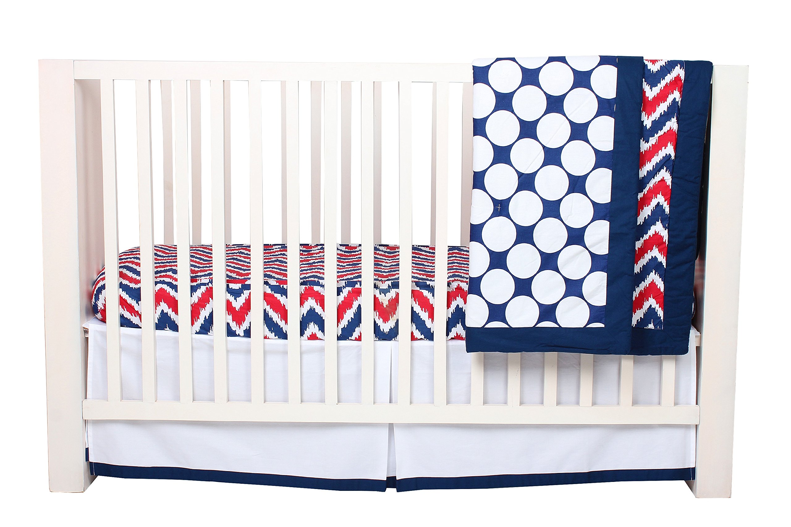 Bacati - Mix N Match White with Band at Bottom Crib Skirt (Navy)