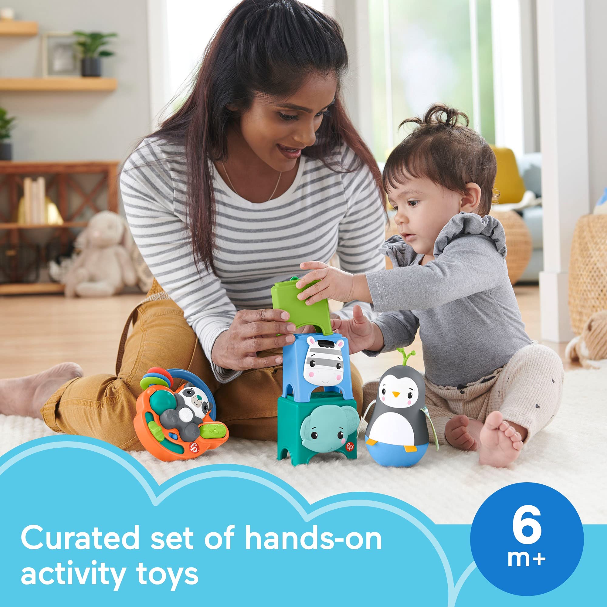 Fisher-Price Hello Hands Play Kit, Curated Gift Set of Activity Toys for Infants Ages 6 Months and Up