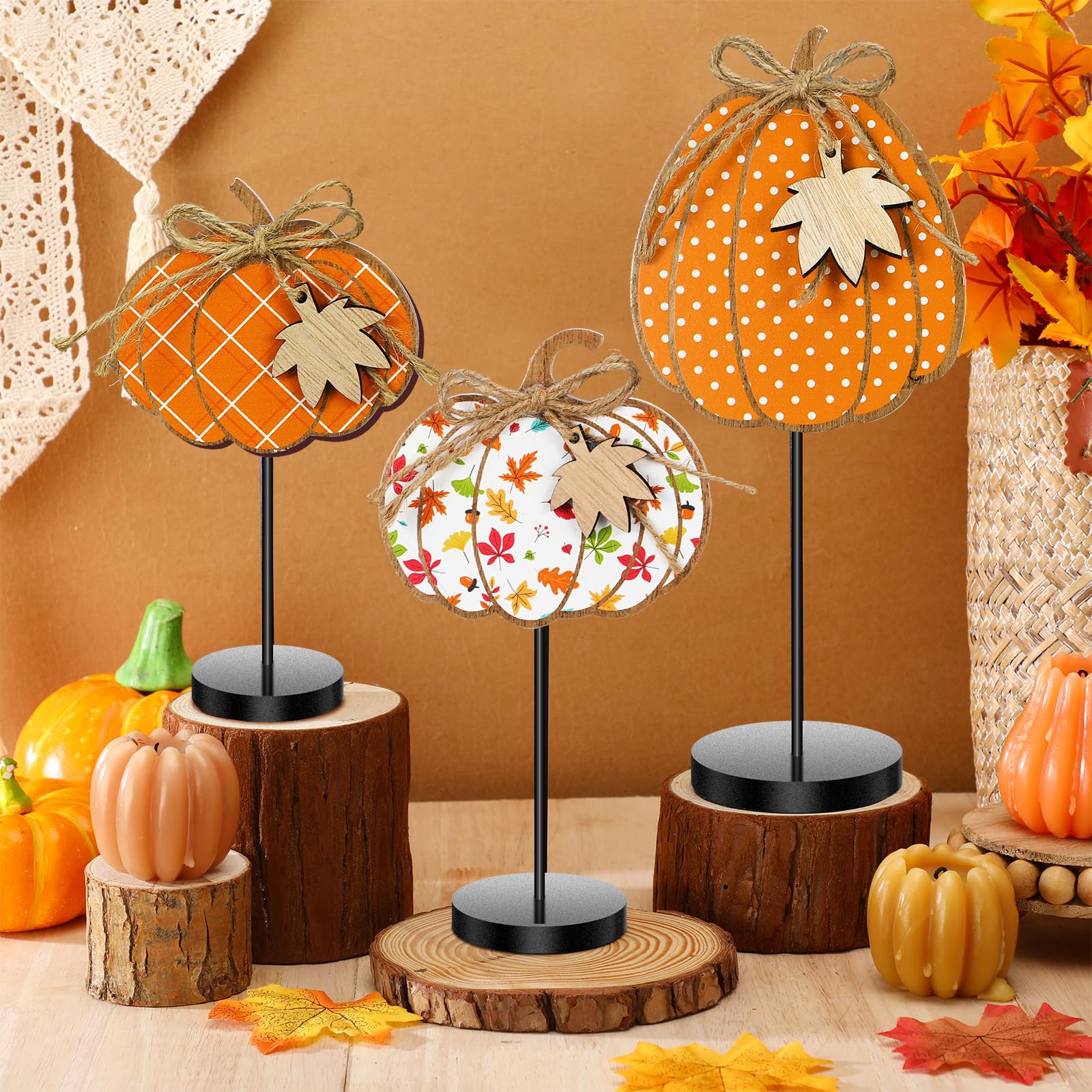 3 Pcs Fall Pumpkin Decor Pumpkin Wooden Table Signs Pumpkin Table Top Decor Pumpkin Table Decorations Centerpieces for Home Autumn Harvest Party Decoration