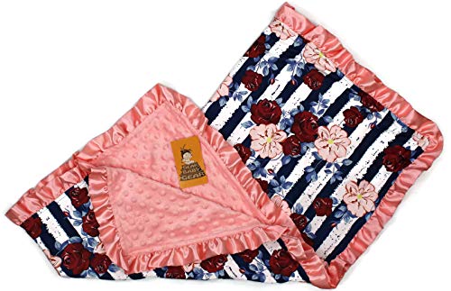 Dear Baby Gear Floral Deluxe Baby Blanket - Reversible, Milestone & Newborn Gifts for Girls and Boys - Red Roses, Blush Hibiscus Navy White Stripes, Coral, 32 x 32 Inches