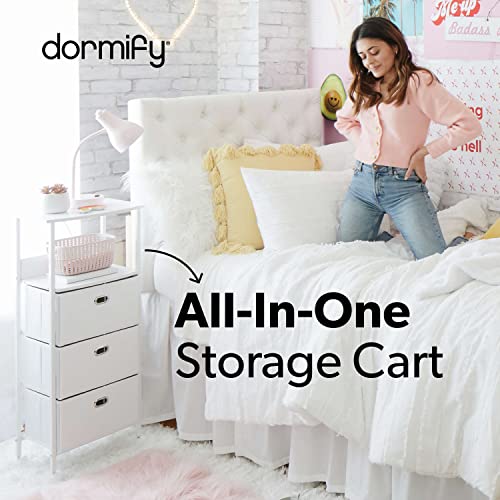 Dormify Storage Drawers Organizer on Wheels with Charging Station and USB Ports, Fabric Drawers for Clothes Storage Tower, Nightstand with Drawer Tower Organizer | Tall Skinny Dresser Closet | White