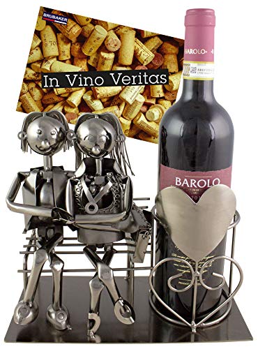 BRUBAKER Wine Bottle Holder Statue Love Couple On The Bench Sculptures and Figurines Decor & Vintage Wine Racks and Stands Gifts Decoration