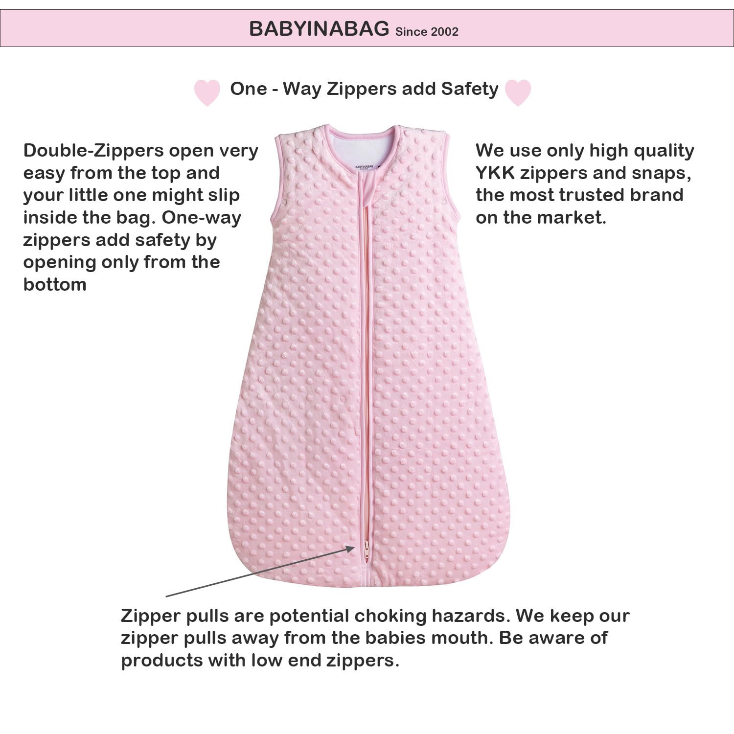 BABYINABAG Very Warm 2.5 Tog Quilted Winter Model Baby Sleep Bag or Sack, Plush Minky Dot for Infants and Toddlers (Medium (10-24 mos))