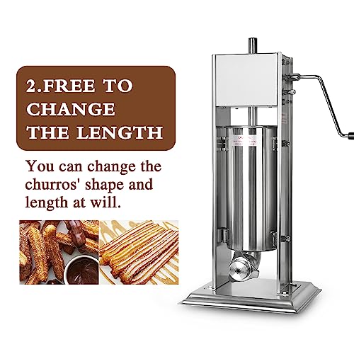 BADEZ Hand Crank Churro Maker, 5L Stainless Steel Spanish Churro Machine, with 4 Nozzles, Commercial Latin Fruit Machine for Restaurants Cafeterias Bakeries Home