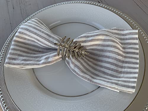 Linen Napkins β 100% French Flax β Stonewashed Pure Linen Cloth Napkins β Mitered Corners β Set of 4 (Gray/White Stripe)