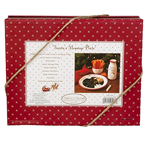 Child to Cherish B01MSHIHI6 Santa and Reindeer Goodies 3pc Ceramic Message Plate, 13" x 9" x 3.5", Red and White