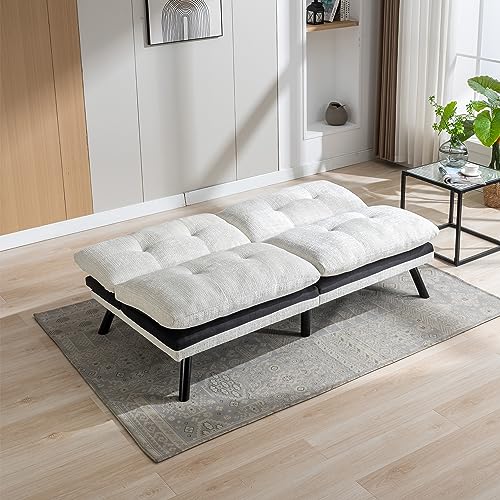 Anwick Futon Sofa Bed Convertible Futon Sleeper Couch, 71" Sleeper Sofa Bed with Adjustable Backrest, Modern Loveseat Couch for Compact Living Room, Apartment, Office (White)