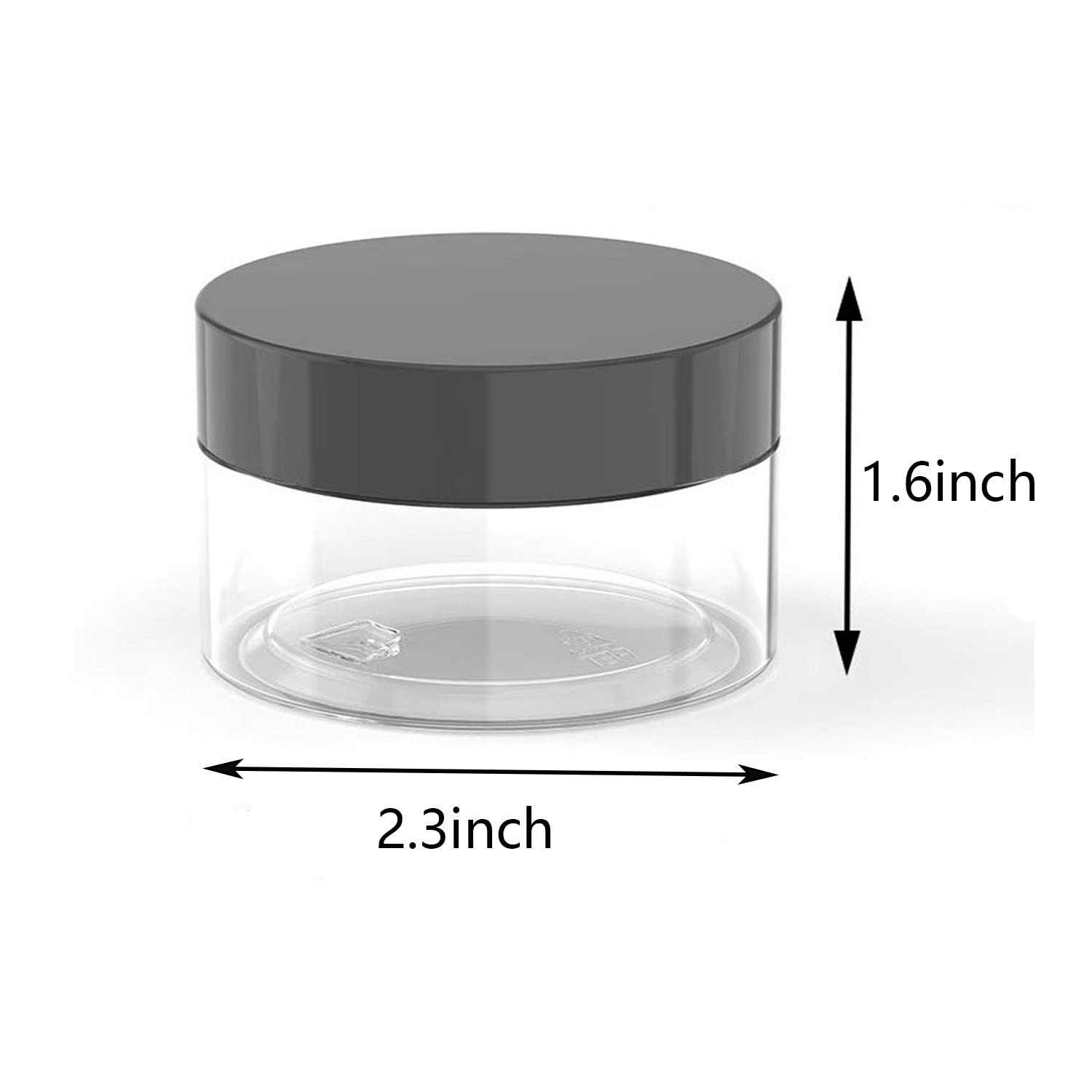 2oz Plastic Cosmetic Jars Leak Proof Clear Container with Black Lid for Cream, Lotion, Powder, ointment, Beauty Products etc, 12 Pcs.