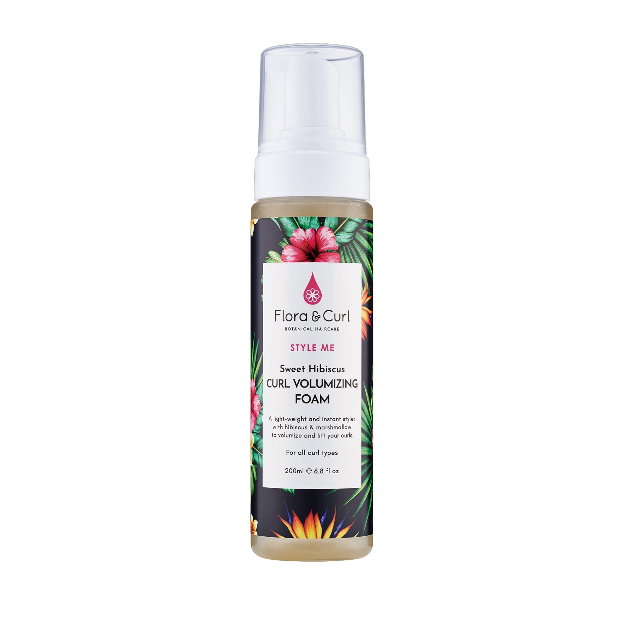 Flora & Curl Sweet Hibiscus Curl Volumizing Foam Botanical Volume Foam for Superior Body and Bounce 6.7 fluid-oz
