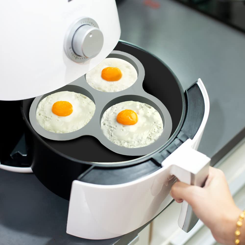 3 Pcs Silicone Air Fryer Egg Mold,AIFUDA Nonstick Air Fryer Baking Pan 3 Cavity Silicone Muffin Pans for Baking,Air Fryer Accessories for Air Fryers Above 6QT(Three colors)