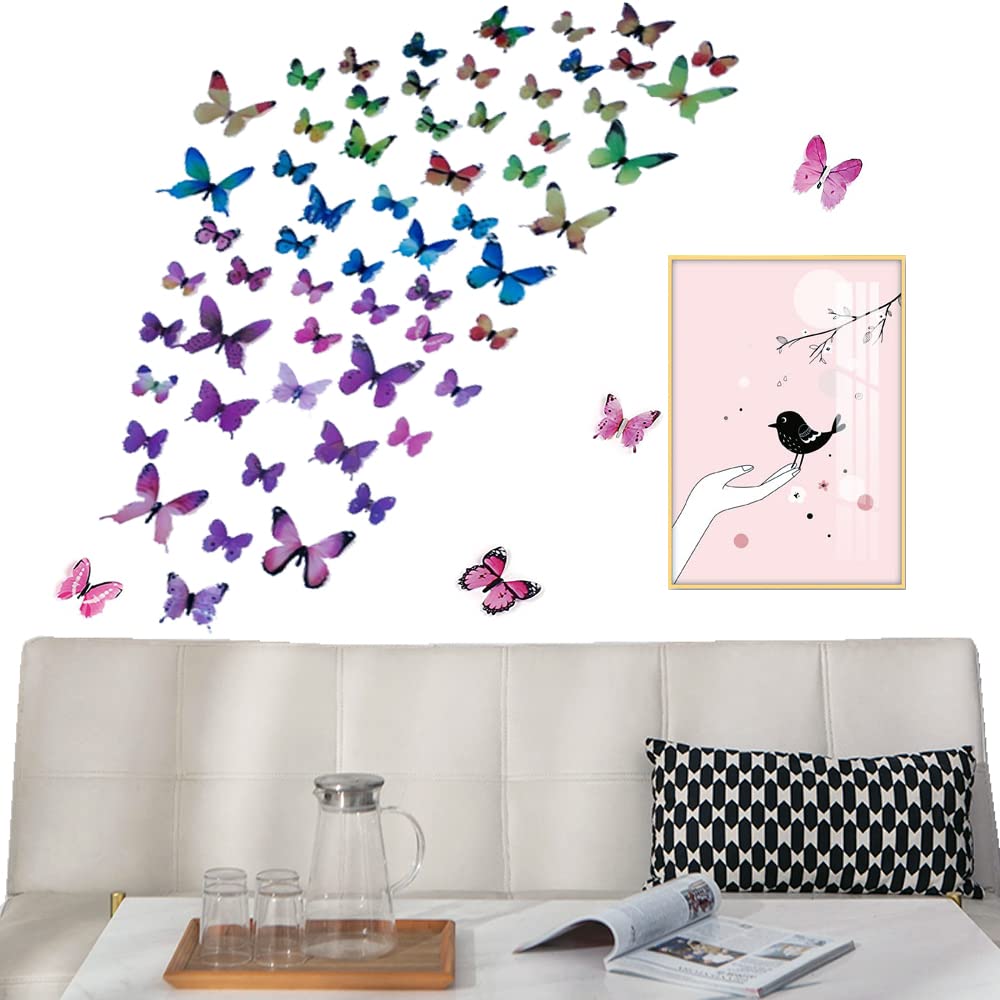 24 PCS Butterfly Wall Decals Butterflies Decor Stickers for Home Decorations Kids Room Bedroom Decor (Pink)