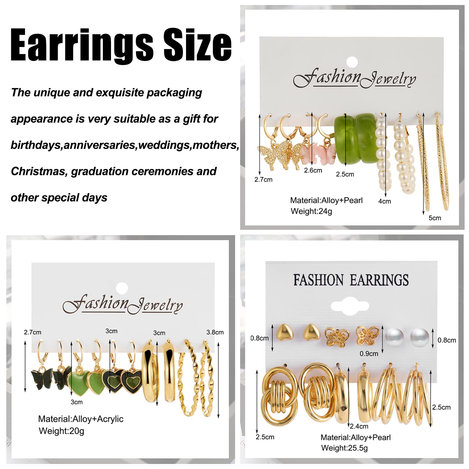 32 Pairs Gold Hoop Earrings Set for Women Girls, Pearl Dangle Earrings Pack, Earrings Sets for Multiple Piercing
