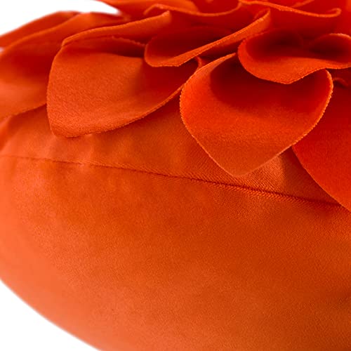 JWH Handmade 3D Flower Throw Pillow Covers Aesthetic Decorative Round Cushion Floral Accent Pillow Cases Velvet Pillowcase Living Room Bed Couch Bedroom 14 Inch Orange