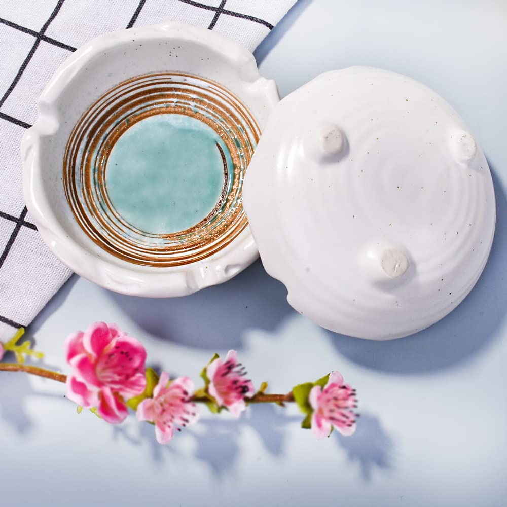 Ashtrays Set of 2, Ceramic Ashtrays, Small Ashtrays for Home, Outdoor, Garden, Balcony, Patio use
