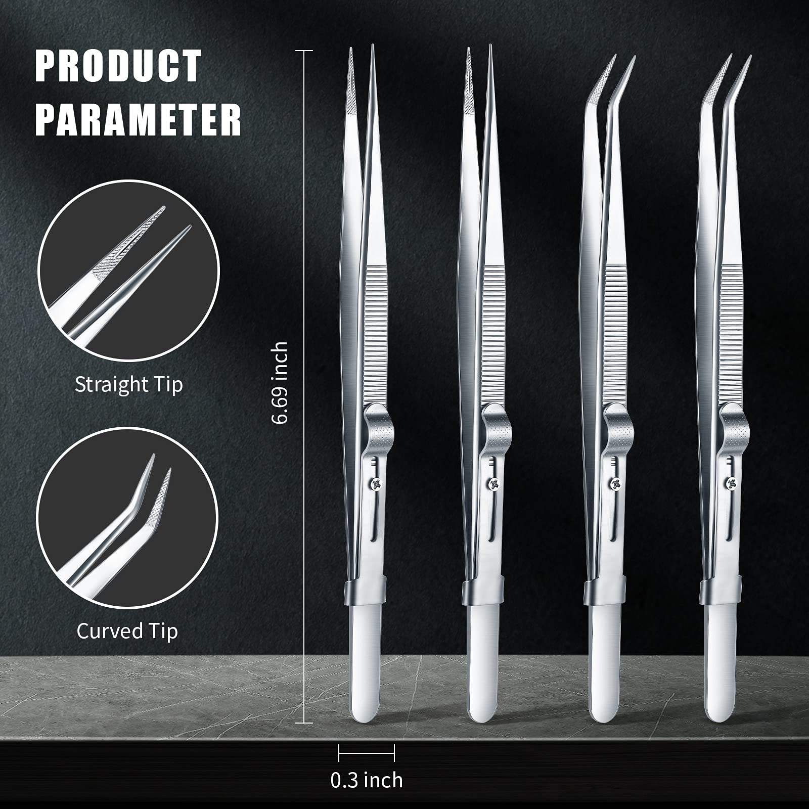 4 Pieces Precision Soldering Tweezer ESD Industrial Electronic Tweezers Tool Set Include Fine Point Tip Straight Tweezer and Locking Curved Tip Precision Tweezer for Jewelry Makeing Craft