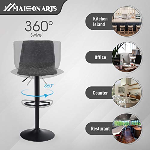 MAISON ARTS Swivel Bar Stools Set of 2 for Kitchen Counter Adjustable Counter Height Bar Chairs with Back Tall Barstools PU Leather Kitchen Island Stools, 300 LBS Bear Capacity, Grey