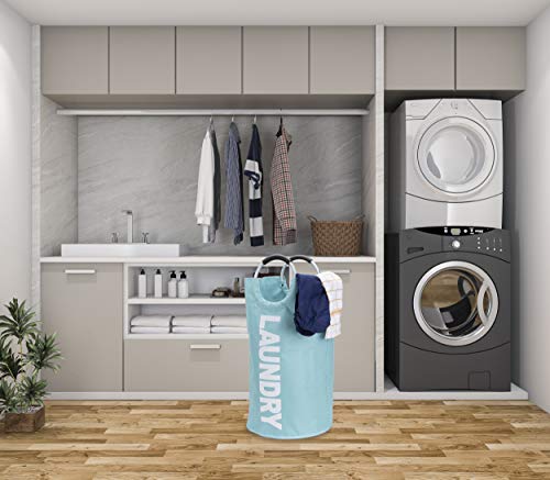Mind Reader DORMHAMP-BLU 82L Large Basket (5 Colors) Collapsible Fabric Laundry Hamper, Foldable, Folding Washing Bin, Clothing Bag, Double Layer with PE Board, Blue