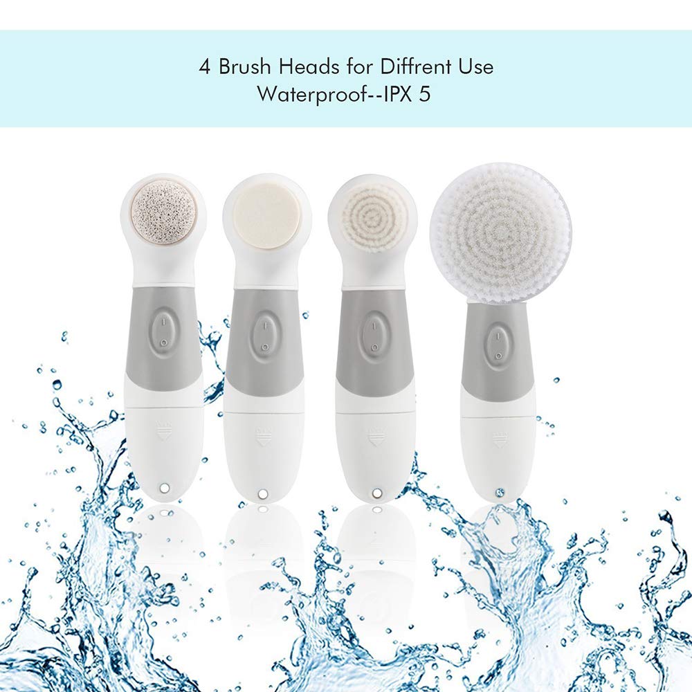 Facial Cleansing Brush 4 in 1 Kit Microdermabrasion Exfoliation Electric Waterproof Makeup Cleanser with 4 Brush Heads for Blackhead Remover Acne Dead Oily Sensitive Dry Skin