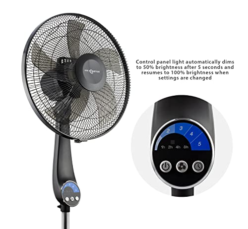 Air Monster 16" 5-Blade, 5 Speed Adjustable Height Ultra Powerful Quiet Oscillating Standing Pedestal Fan with Remote Control, 7.5 Hour Timer, Stand Fan for Bedroom, Black