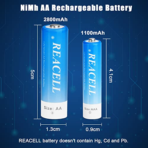 REACELL Rechargeable AA AAA Battery Combo 24 Pack, High Capacity 1.2V NiMH AA and AAA Rechargeable Batteries (12 Pack 2800mAh Double A Batteries & 12 Pack 1100mAh Triple A Batteries)