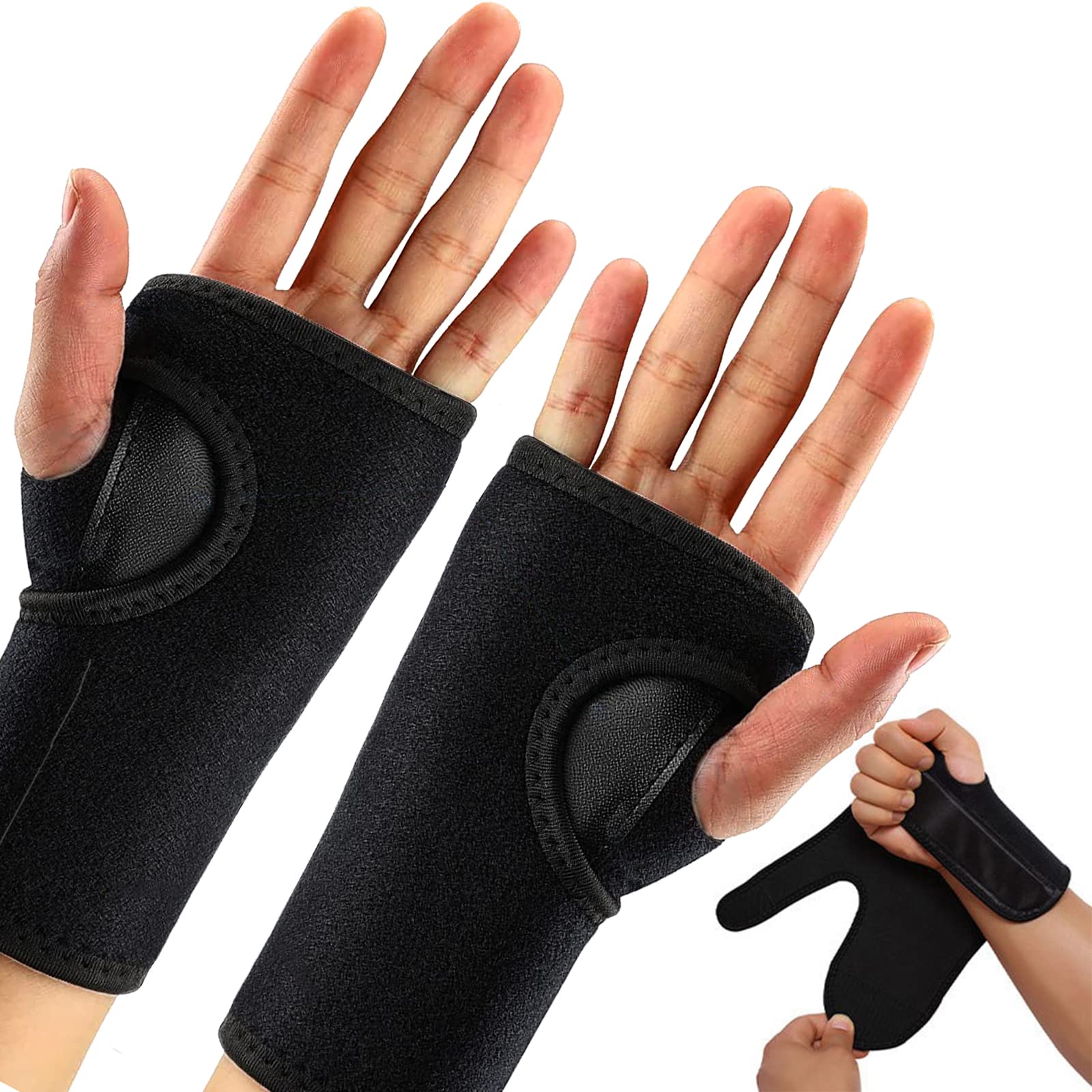 2 Pack Carpal Tunnel Wrist Brace Night Support for Sleeping Hand Support for Carpal Tunnel Hand Brace Cushioned to Help With Carpal Tunnel and Wrist Pain Relief (Black,Classic Style)