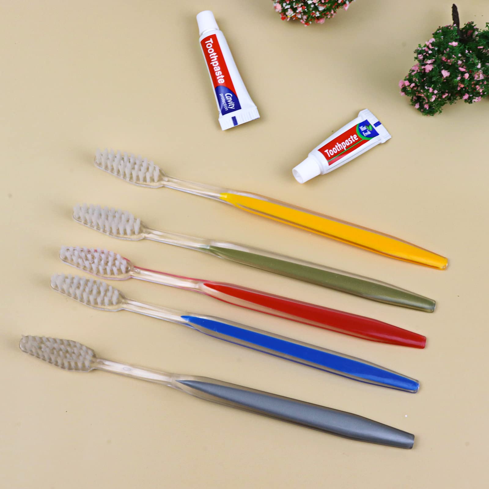 fafortune 100pcs Disposable Toothbrushes with Toothpaste (5 Colors)