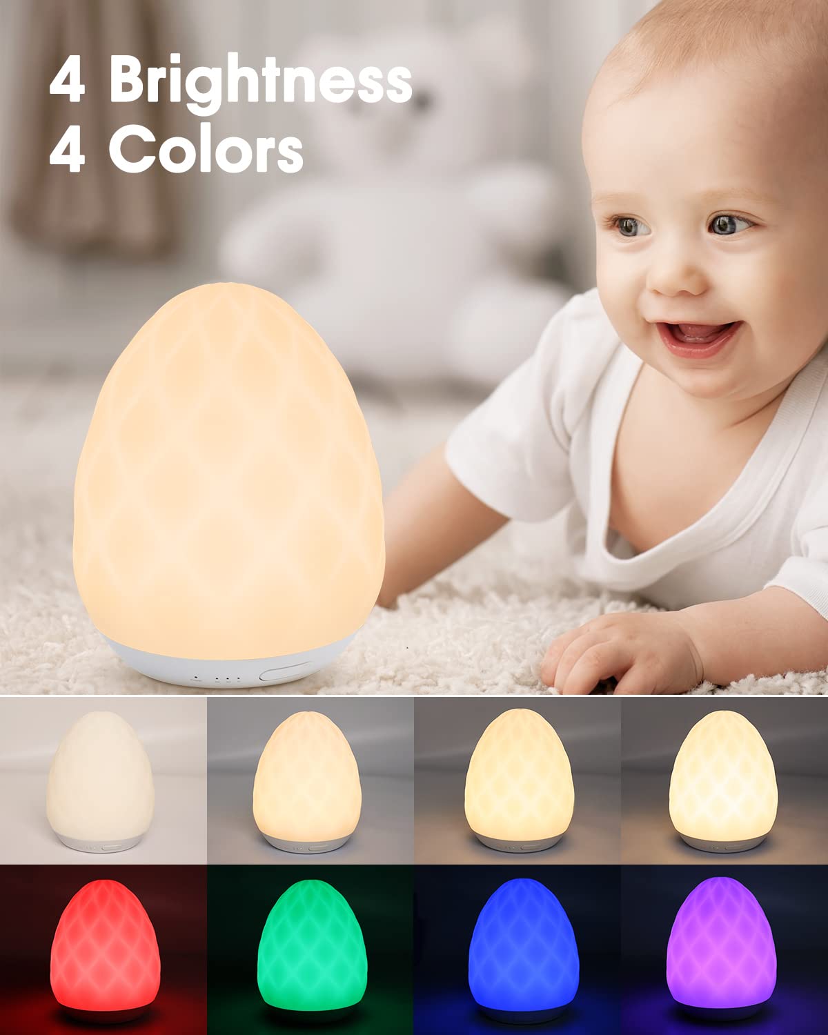 Vovoly Rechangeable Baby Night Light, Large Egg Lamp with Long lasting Battery - Multi-color Cycling- Timer &Touch Control, Battery Powered and Operated Nursery Led Light