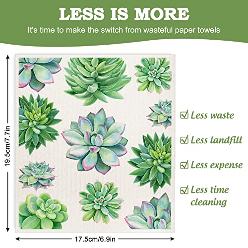 AnyDesign Succulent Swedish Dishcloth Green Mini Plants Absorbent Cotton Kitchen Towel Reusable Cleaning Dish Cloth for Spring Summer Party Home Housewarming, 7 x 8 Inch, 4 Pack