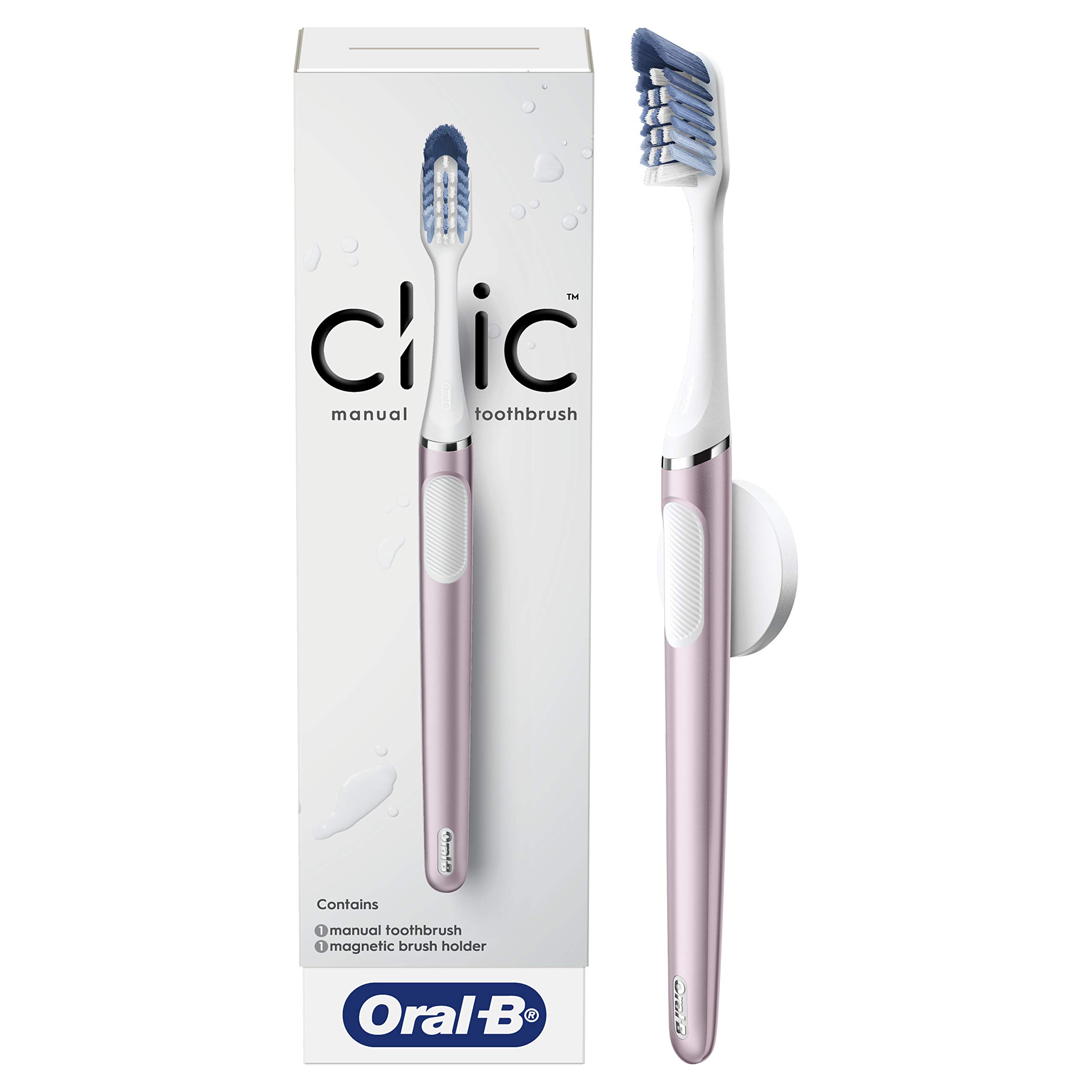 Oral-B Clic Toothbrush, Rose, with Brush Head and Magnetic Toothbrush Holder