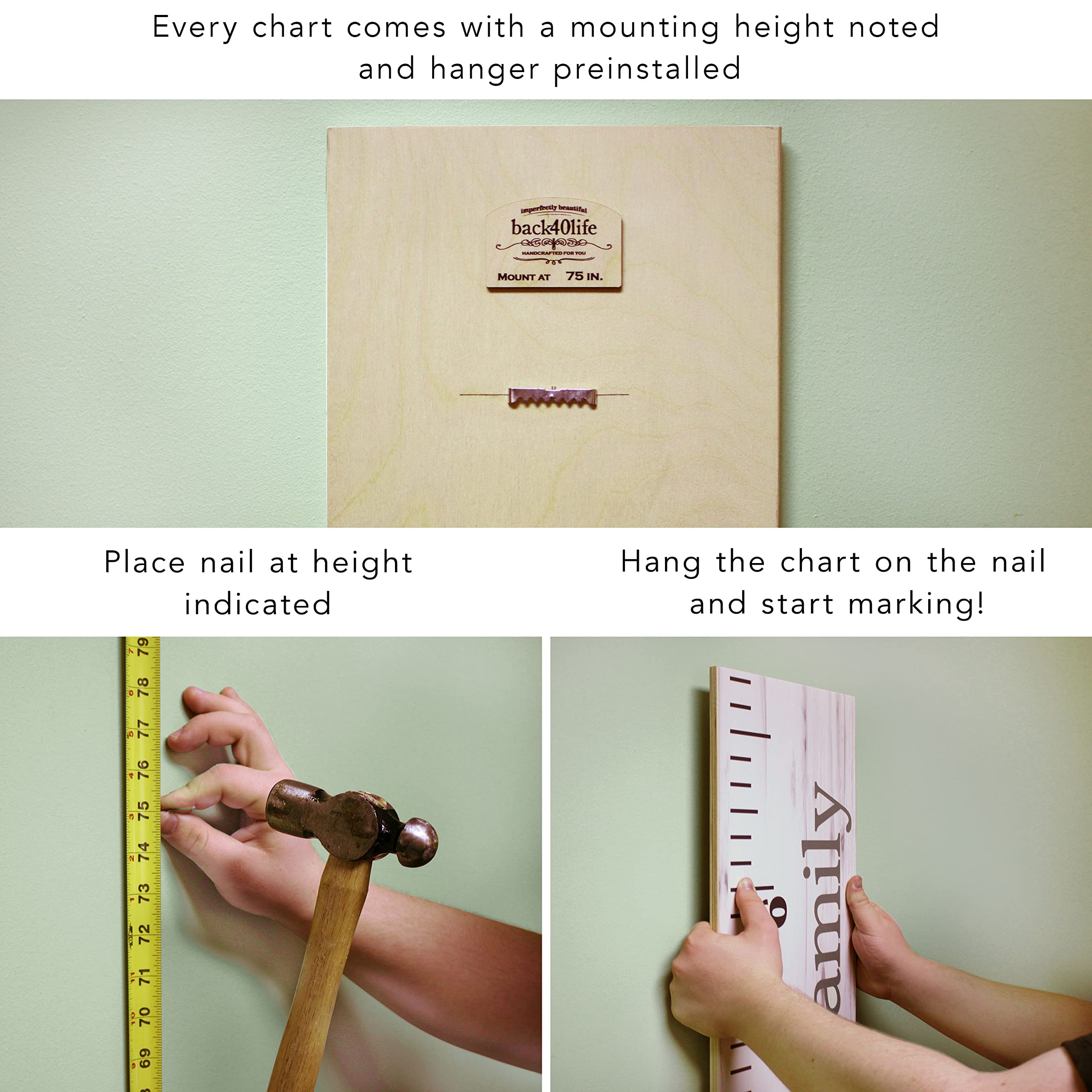 Back40Life Wooden Kids Growth Chart Ruler for Boys and Girls (No Tippy Toes - Loved Beyond Measure) (Ebony Wash)