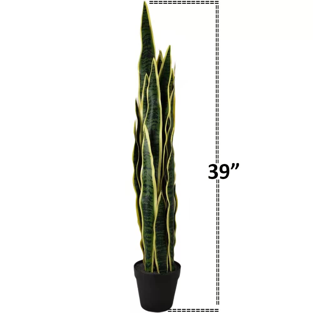 Ailimama Artificial Snake Plant 39 Inch Yellow Fake Sansevieria, Perfect Faux Plants for Home Garden Office Store Decoration
