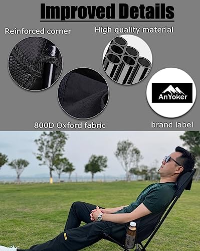 AnYoker Camping Chair, High-Back Compact Backpacking Chair, Portable Folding Chair, Beach Chair with Side Pocket and headrest, Lightweight Hiking Chair 0066 (Black)
