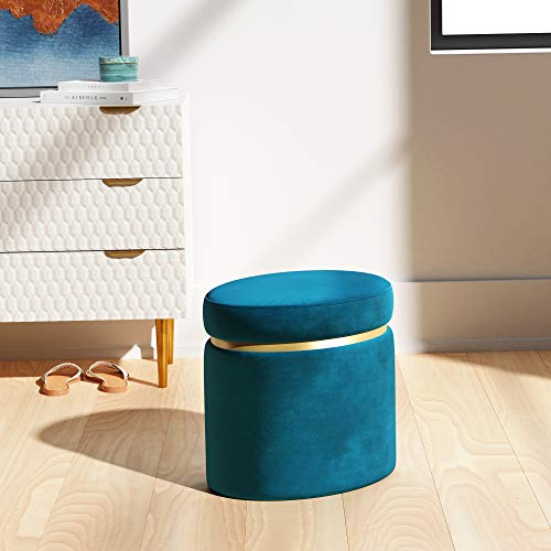 Amazon Brand β Rivet Asher Oval Upholstered Storage Ottoman, 18"W, Teal Velvet