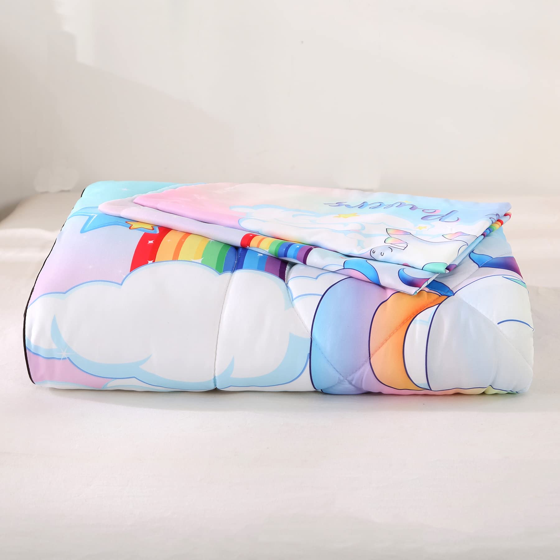 KINBEDY Unicorn Toddler Bedding Set Rainbow Soft Breathable Polyester Nursery Comforter with 2 Pillowcases for Baby Girls and Boys,Lavender