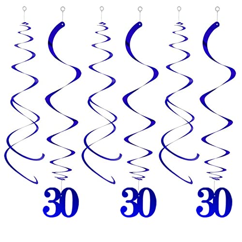 30th Birthday Party Swirl Decorations,Blue Thirty Years Old Hanging Swirl,Foil 30 Whirls Ceiling Streamers for Birthday, Anniversary Décor, Pack of 20