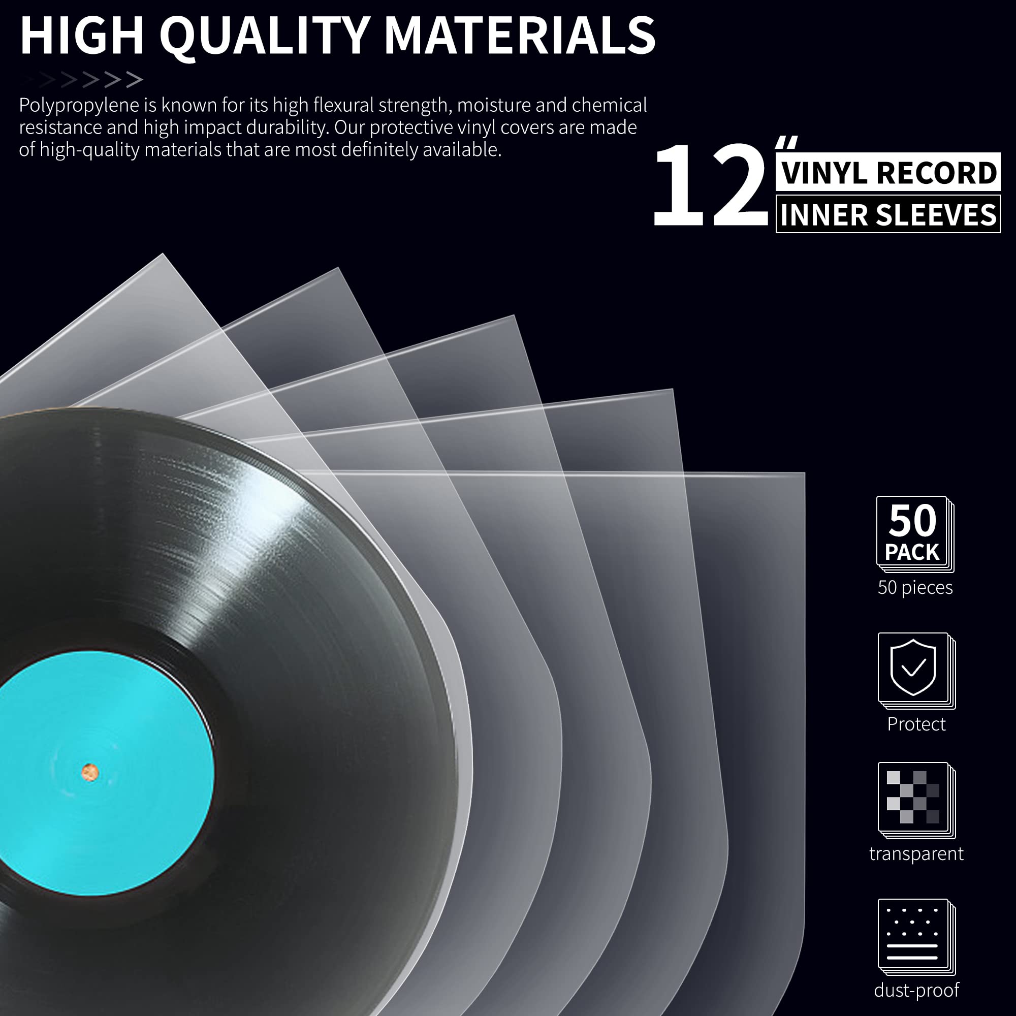 BUBM 50 pieces Inner LP Vinyl Record Sleeves Antistatic – 12 Inch Protective Vinyl Cover Sleeves