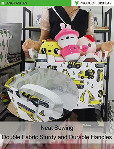 LANGYASHAN Rectangular Storage Bin Collapse Canvas Fabric Cartoon Storage Basket with Handles for Organizing Home Kitchen Boys and Girls Toys Office Closet Shelf Baskets (Rec Engineering Vehicle)
