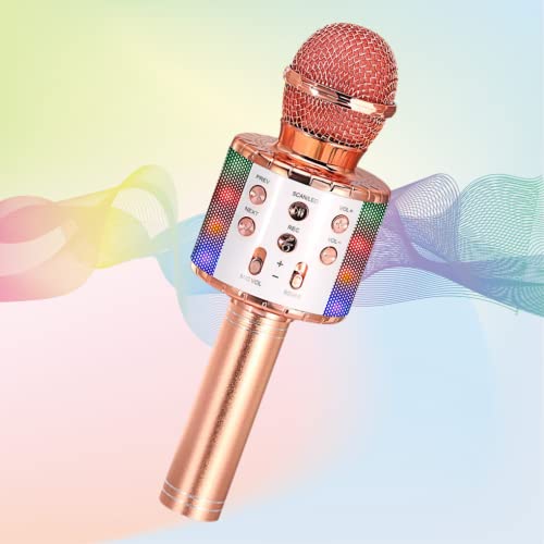 Alversun Wireless Karaoke Microphone for Kids, Bluetooth Karaoke Microphone Portable Handheld Singing Karaoke Mic Speaker Gifts for 3 4 5 6 7 Years Old Toys Girl Boy, Rose Gold