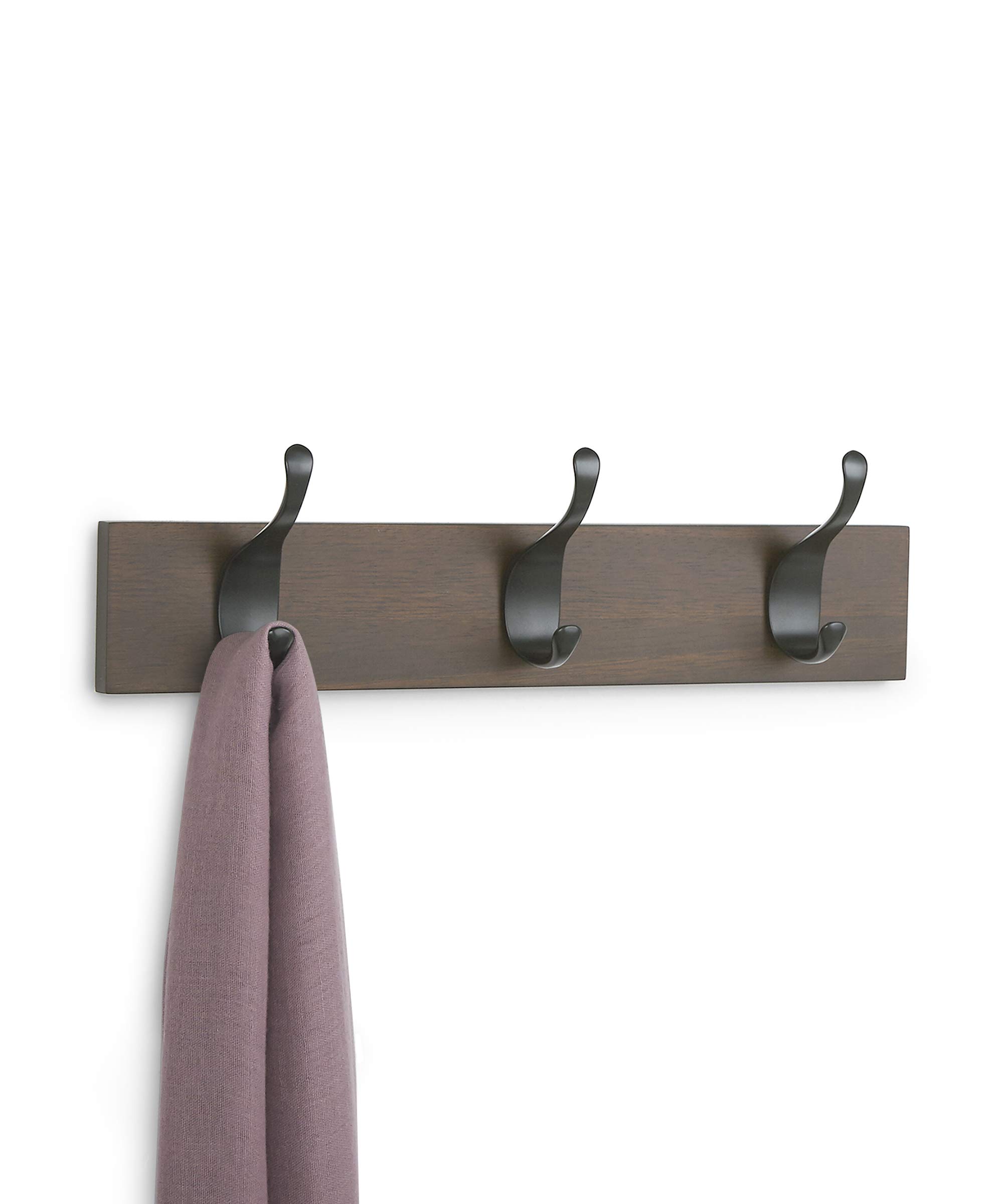 Amazon Basics Rectangular Wall Mounted Modern Coat Rack, 3 Hooks, Walnut