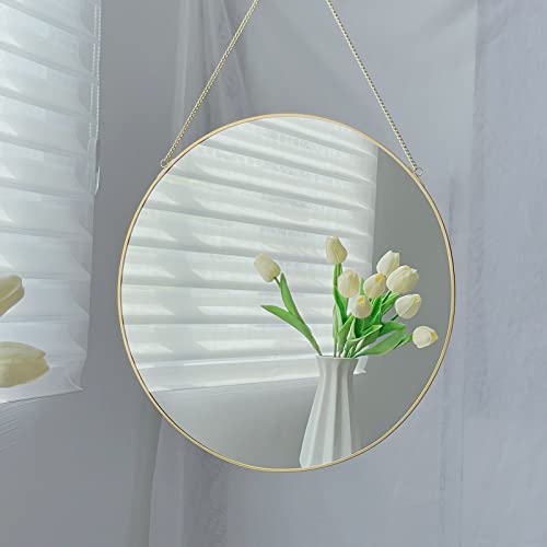 LONGWIN Hanging Wall Circle Mirror Decor Gold Geometric Mirror with Chain for Bathroom Bedroom Living Room 15.7"