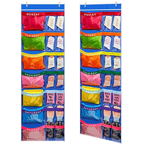 2 Pcs Daily Activity Kids Clothes Organizer Rainbow Weekly Hanging Closet Portable Kids Clothes Storage Prepare and Organize a Week’s Worth of Your Children's Clothing Organizer for Room (Blue)