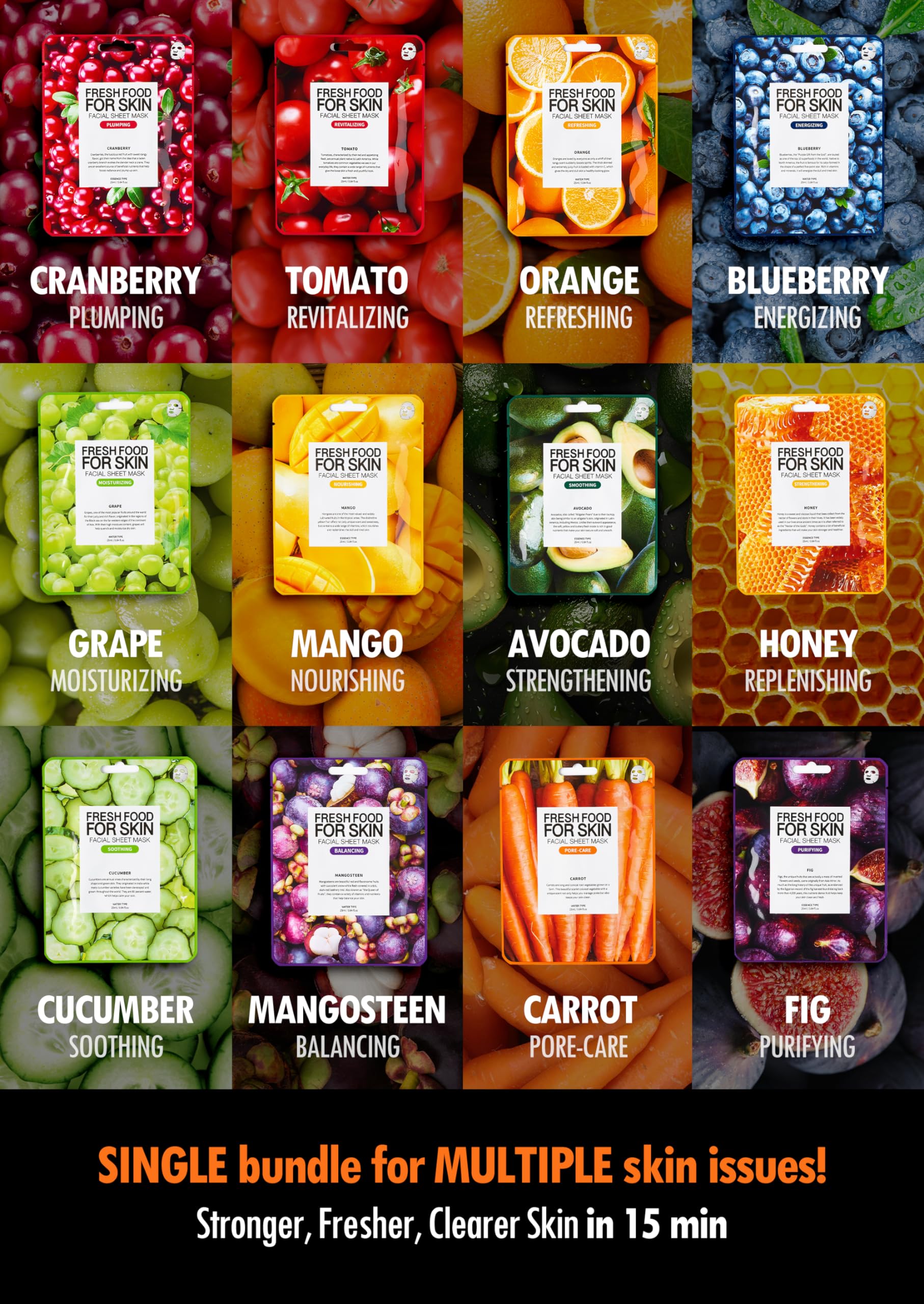 FARMSKIN Organic Face Mask, 12 pcs - Hydrating, Moisturizing, Brightening, Soothing, Cruelty-Free