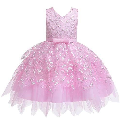 COMISARA Toddler Baby Girls Infant Kids Birthday Prom Pageant Wedding Bridesmaid Party Performance Fancy Formal Princess Ball Gown Flower Girl Dress Size 3T (Pink 110)