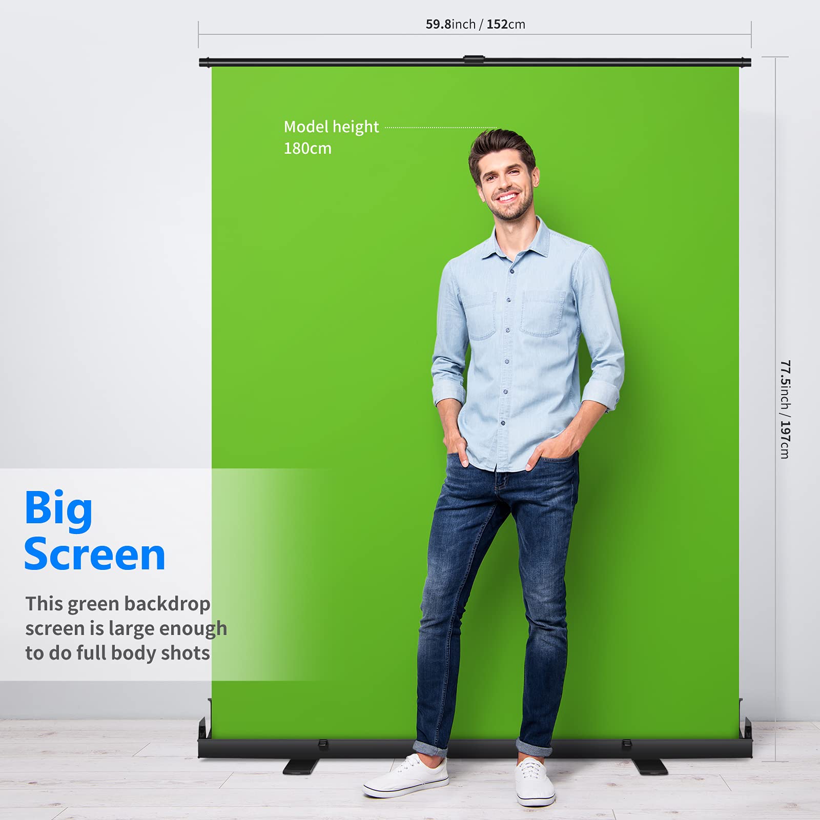 Neewer 5x6 ft/1.5x1.9m Green Screen Green Backdrop, Portable Collapsible Chromakey Background, Pull-up Style with Auto- Locking Frame, Solid Aluminium Base for Photo Video, Live Game, Tiktok Video