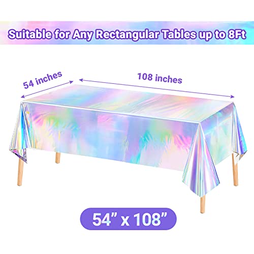 4 Pack Iridescence Plastic Tablecloths Shiny Disposable Laser Table Covers 54" x 108" Sequin Holographic Foil Tablecloths for Birthday, Wedding, Party, Picnic, Buffet, Christmas Decorations
